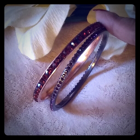 Vintage | Jewelry | Vintage Deep Ruby Crystals Bangle Bracelets | Poshmark